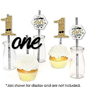 Big Dot of Happiness 1st Birthday Little Mr. Onederful - Paper Straw Decor - Boy First Birthday Party Striped Decorative Straws - Set of 24