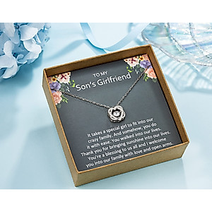 NOURISHLOV Sons Girlfriend Necklace from Mom, To my Son's Girlfriend Gifts, Sterling Silver Two Interlocking Infinity Double Heart Necklace, Valentine's Day Jewelry Birthday Gift