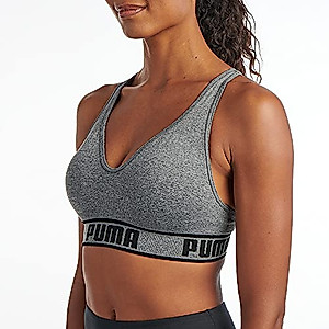 PUMA womens Seamless Sports Bra, Grey/Black, X-Large US
