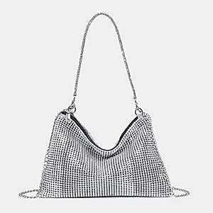 GORGLITTER Women's Evening Bag Rhinestone Purse Sparkly Clutch Purse Chain Handbag Sparkly Square Bag Silver One Size
