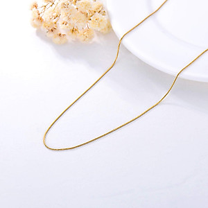 18k Yellow Gold 0.7mm, 1mm, 1.5mm, 2.8mm Round Snake Chain Necklace Herringbone Chain Necklace for Women, Gold Round Snake Bone Chain Necklace, Durable Strong Solid 18k Gold Chain Necklace, 14inch-30inch (Custom Lengths, 0.7mm)