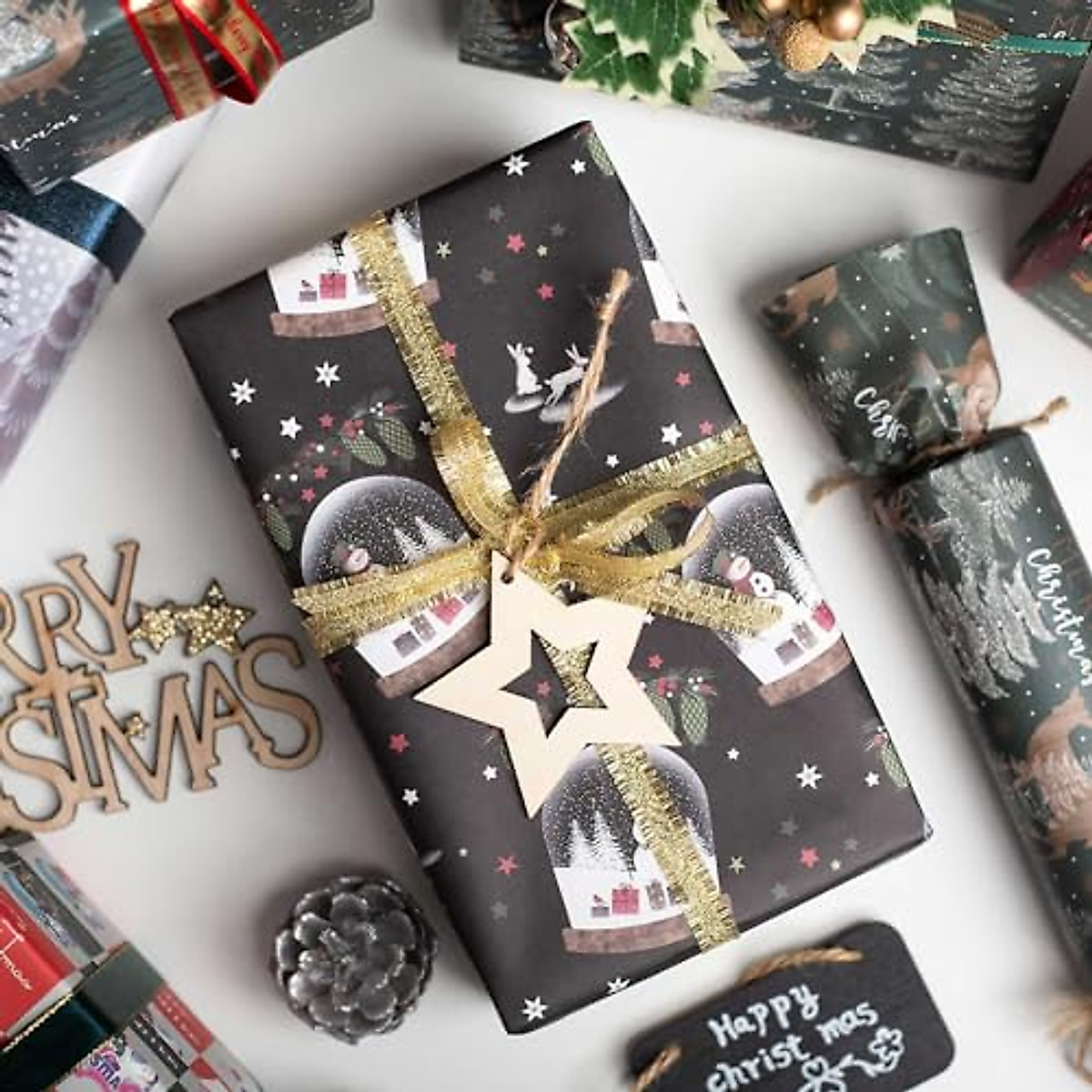 Homeral Christmas Wrapping Paper Sheet-27.6 x 19.7 inches 12 Sheets 6 Designs Kraft Paper with Christmas Tree,Reindeer,Santa,Snowman for Christmas Winter Kids Adults Celebrating