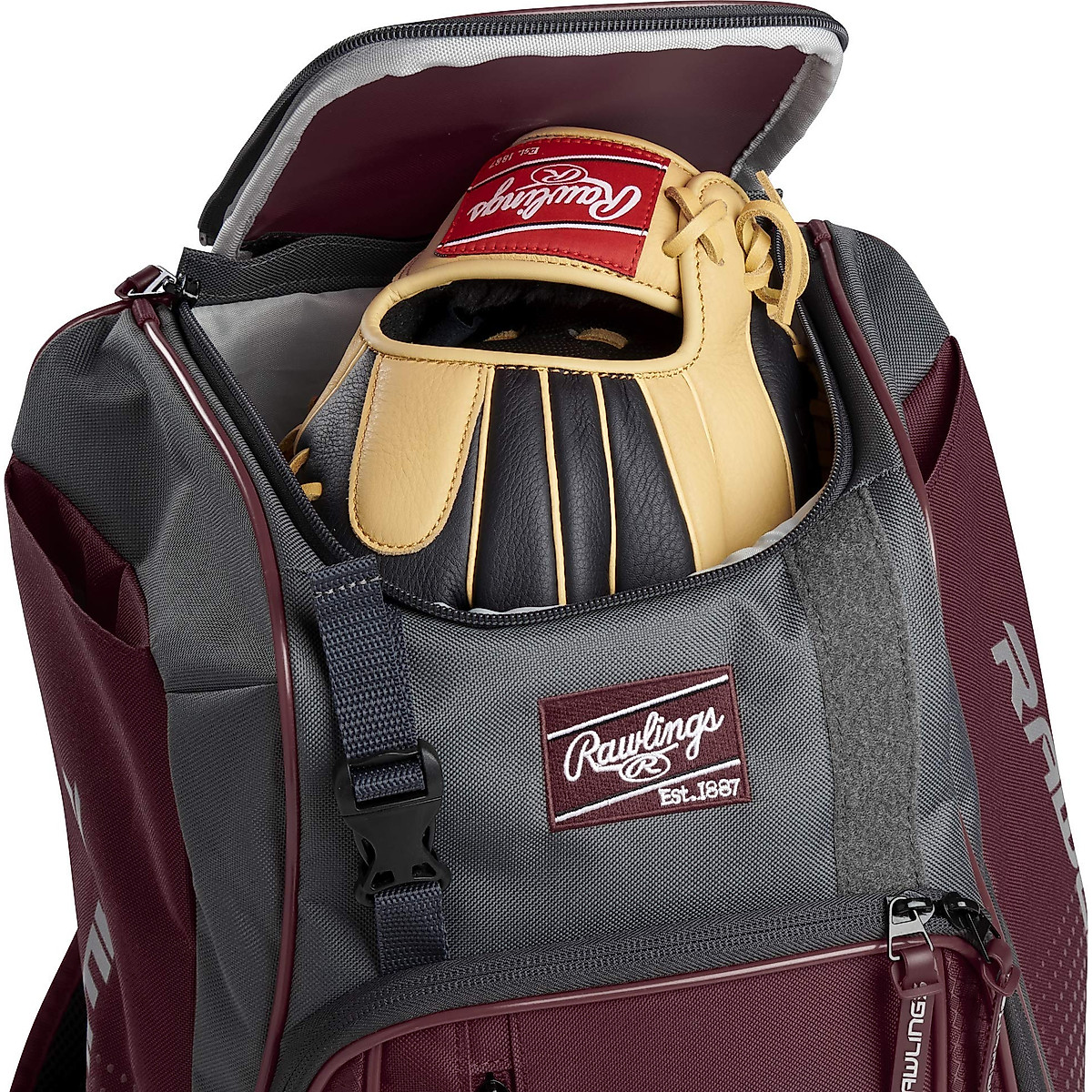 Rawlings | FRANCHISE Backpack Equipment Bag | Baseball / Softball | Maroon