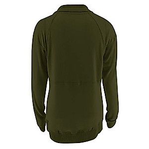 Peacameo Women's Lapel Zipper Sweatshirts Long Sleeve Loose Drawstring Pullover Tops with Pockets Army Green