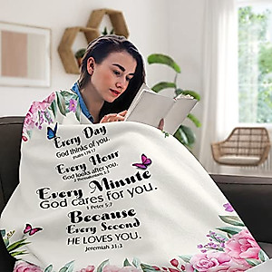 JIYEPOPO Catholic Bible Blanket, Religious Gifts for Women Christian Throw Blanket Soft Plush Prayer Blankets and Throws with Scriptures Serenity Faith Gifts for Women Men 60x50 Inch