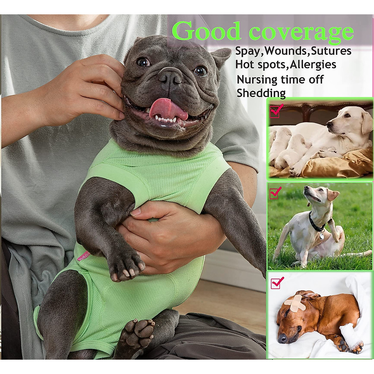 Wabdhaly Dog Surgery Recovery Suit for Female Spay,Puppy Surgical Recovery Zip Up Suit,Anti-Licking Bodysuit for Abdominal Wounds,Cone Alternative Recovery Blank Suit for Dogs