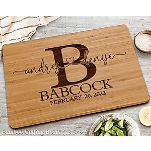 Personalized Wedding Gifts, Cutting Boards with Custom Names and Date for Anniversary, Housewarming, Christmas, Valentines Day, Handmade Wooden Kitchen Gift for Parents, Couples, Newlyweds - 13.5×9.5"