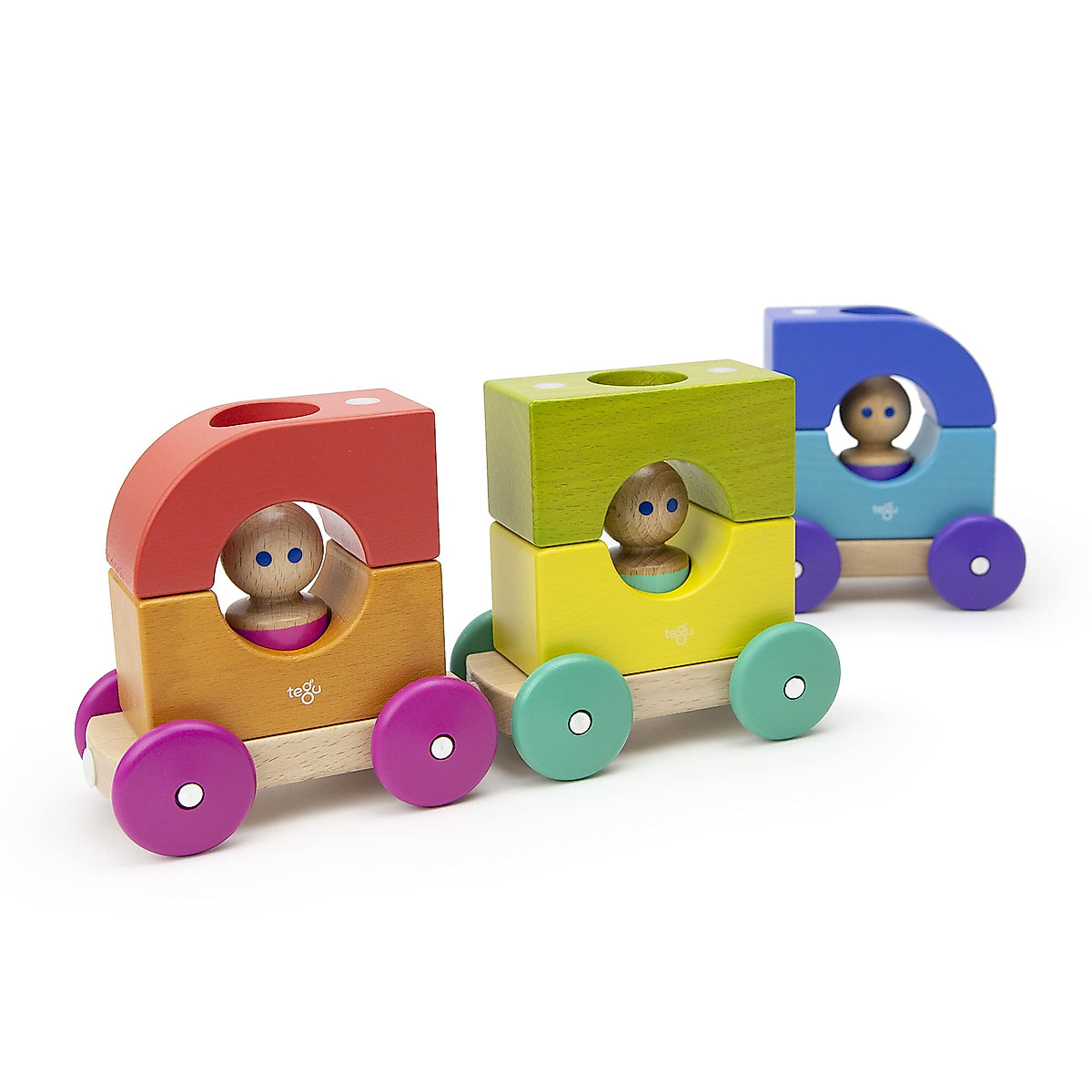 12 Piece Tegu Magnetic Tram Building Block Set, Rainbow
