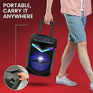 Pyle Portable Bluetooth PA Speaker System - 1200W Rechargeable Outdoor Bluetooth Speaker Portable PA System w/ 15” Subwoofer 1” Tweeter, Recording Function Mic In Party Lights USB/SD Radio PPHP1542B