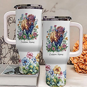 Custom Bison Lover Tumbler 40oz With Handle & Straw - Stainless Steel Travel Mug With Lid - Personalized Gift For Women, Girls - Cute Animal Present For Birthday, Christmas DpDL4W
