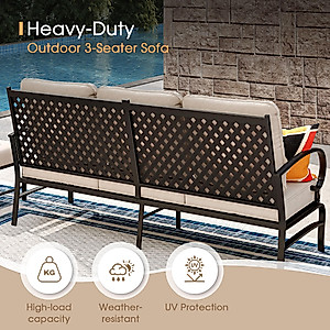 VICLLAX 8 Pieces Patio Furniture Set with 45-inch Firepit,Outdoor Furniture of 3-Seater Sofa, 4 Patio Single Sofas and Marble Top Fire Pit Table with 2 Ottomans for Backyard Deck and Garden