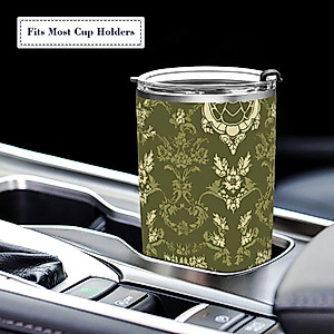 Turtle Silhouette Olive Green and Sand Stainless Steel insulated cup with Lid and Straw mugs for coffee for hot and cold drinks safe tumblers with lids and straws 20 OZ