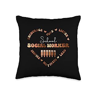 Black History Month School Social Worker Gifts Afro African Black History Month Social Worker School Throw Pillow, 16x16, Multicolor