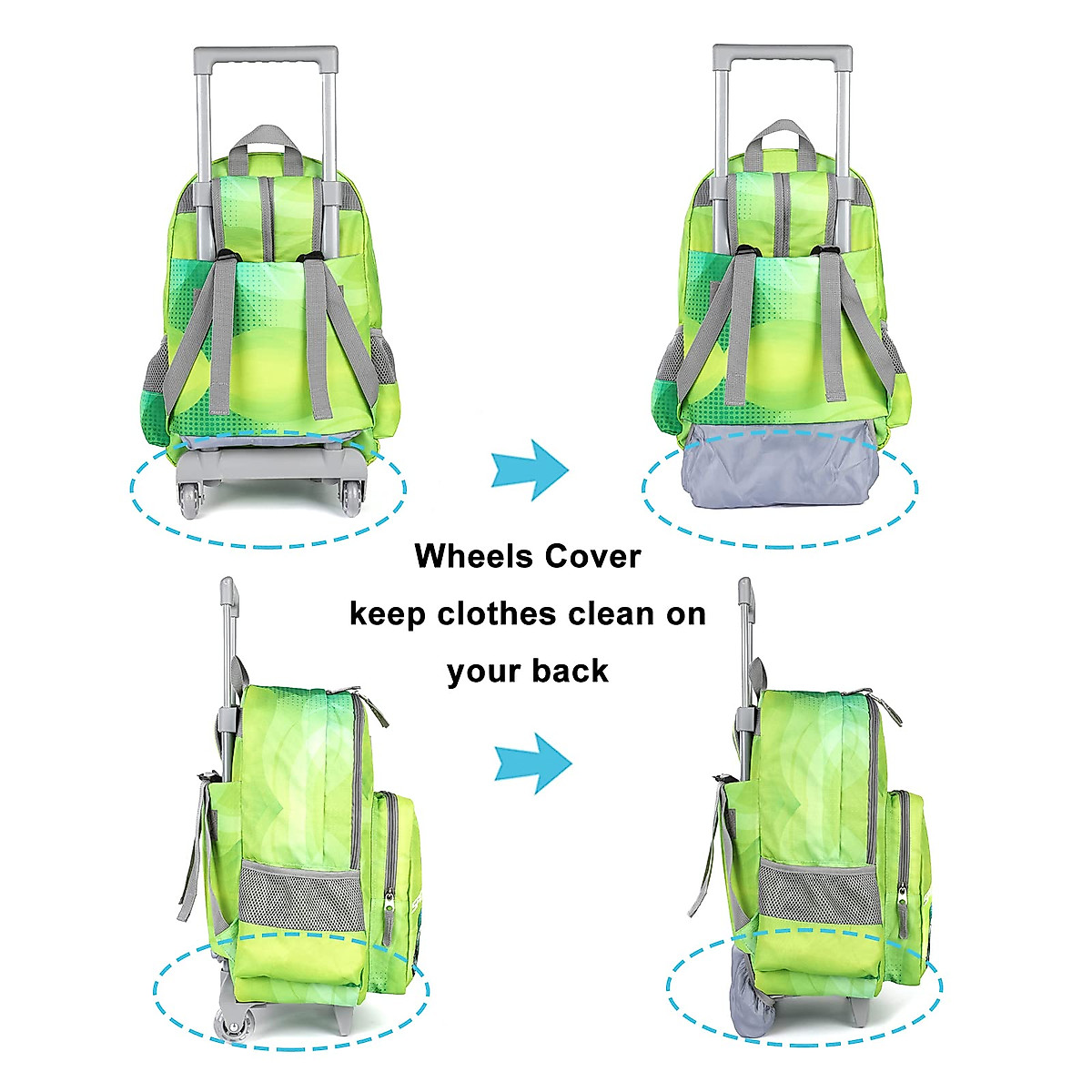 Tilami Rolling Backpack 18 inch Double Handle with Lunch Bag Wheeled Kids Backpack, Spaceship Blue