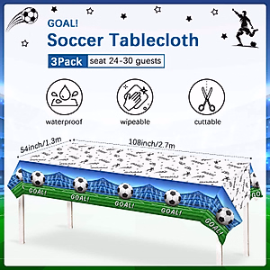 Heboland 3 Pieces Soccer Party Table Cloth,Large Size 54 x 108 Inch Rectangular Soccer Tablecloth Plastic Table Cover for Men Boys Birthday Party Decorations