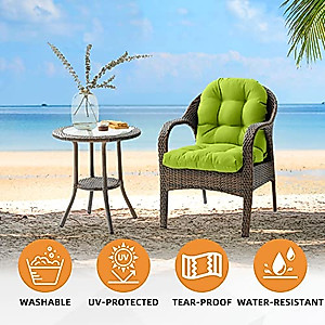 FILUXE Chair Pads, Seat/Back Patio Cushions - Waterproof Solid Tufted Pillow, Indoor/Outdoor Pads with Ties, Fade-Resistant & Seasonal All Weather Replacement (Green, 1)