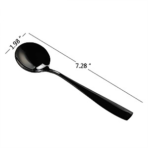 Teyyvn 16-Piece Round Soup Spoons, Black Stainless Steel Bouillon Spoon