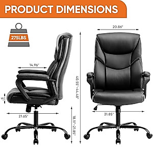 Sweetcrispy Home Office Chair, Leather Computer Gaming Chair with Armrests, Adjustable Swivel Rolling Desk Chair with Wheels, Lumbar Support, Black