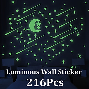 216 PCS Glow in Dark Stars and Moon, Glowing Stars Stickers for Ceiling and Wall Decals, Perfect for Kids Bedding Room or Party Birthday Gift