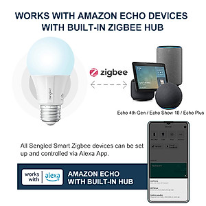 Sengled Zigbee Smart Light Bulbs, Smart Hub Required, Works with SmartThings and Echo with Built-in Hub, Voice Control with Alexa and Google Home, Daylight 60W Equivalent A19 Alexa Light Bulb, 6 Pack