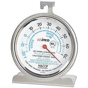 Winco Dial Refrigerator/Freezer Thermometer with Hook and Panel Base, 3-Inch