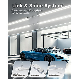 Sunco 10 Pack Linkable LED Utility Shop Light, 4500 LM, 5000K Daylight, 4 FT, 48 Inch Integrated Fixture for Garage, 40W Equivalent 150W, Surface + Suspension Mount, White