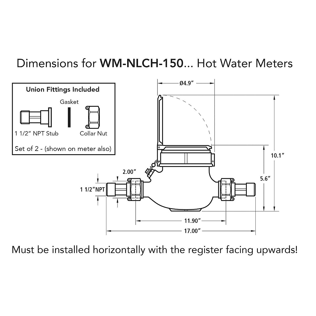 Assured Automation WM-NLCH Series Lead Free Brass HOT Water Meter 1 1/2" with Pulse Output