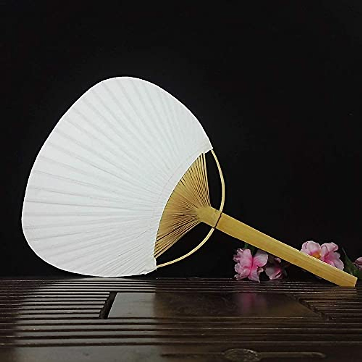 Vwey 3 Pcs Lot White Paddle Fan -Decorative Fans - Paper Party Decorative Electric Home Portable Wall Fans Decorative Fans Hand Lace White Japanese Cattail Paper Drawer Desktop Connec, X-Large