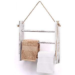 Ladder Hand Towel Rack for Bathroom, Blanket Ladders for The Living Room Hanging Blanket Ladder Rustic Decorative Ladder for Blankets Whitewashed Towel Ladder