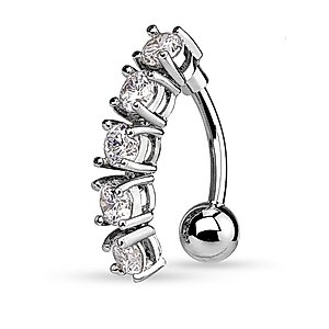 Forbidden Body Jewelry Surgical Steel Sexy Dangle Reverse Mount 5-CZ Vertical Drop Belly Button Ring