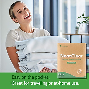 NeatClear Laundry Detergent Sheets - Travel Size - Fragrance Free 32 Strips (32 Loads) - Concentrated Liquidless Laundry Soap - No Mess - Space-Saving - for Travel, Apartments, Dorms, Sink