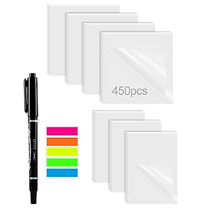 GEAoffice 450 Sheets Transparent Sticky Notes Set - 3x3 inch Clear Sticky Notes Tabs Colorful Self-Adhesive for Book Annotation, See Through Sticky Notes for Tracing, School & Office (9 Pack)