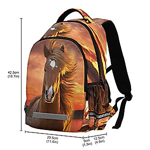Kids Backpack Sunset Horse Bookbag Elementary School Bag for Boys Girls Travel Rucksack