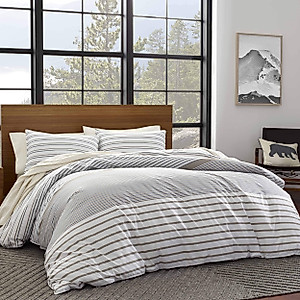 Eddie Bauer Duvet Cover Set Soft Bedding with Matching Shams, Buttons & Corner Ties to Ensure Placement, Striped Room Decor, King, Neutral