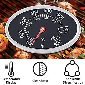 GasSaf Lid Thermometer Temperature Gauge Replacement for Nexgrill, Grill master 720-0697, Charmglow 720-0234, Aussie, Brinkman, Members Mark and Other Gas Grill, Oval Stainless Steel Heat Indicator
