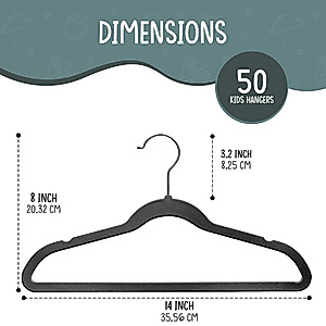 TechZoo 50 Premium Kids Velvet Hangers - 14" Inch Non-Slip Kids Hangers - Ultra Slim Space Saving Children Hangers - 360°Swivel Hook, Strong & Durable Kids & Preteen Hangers - Black