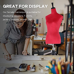Mannequin Body Female Dress Form Mannequin Torso with Stand for Display 60"-67" Height Adjustable for Sewing Wooden Base, Fiberglass Body(Red)