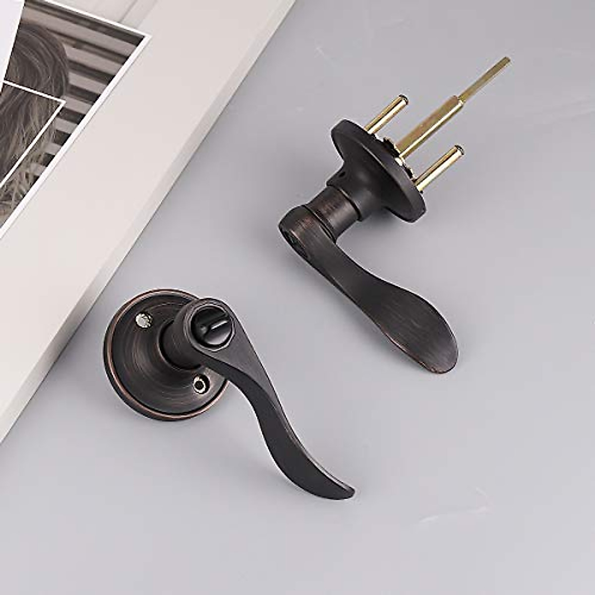 Gobrico Interior Privacy Door Levers for Bathroom Bedroom Keyless Door Locksets Drop Door Handles,Oil Rubbed Bronze Finished, 2pack