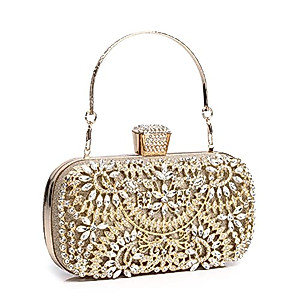 Vintage Bridal Clutch Evening Purse Gold Party Purse Prom Handbag Gold Bridal Clutch Party Gold Purse for Party Women Clutches Evening Wedding Clutch Gold Evening Clutch Prom Purses and Handbags(Glod)