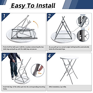 Byliable 32in Cocktail Folding High Top Table Bar Height Plastic Round Folding Table Indoor Outdoor with Removable Legs for Parties, Patio, Dining Room, Wedding