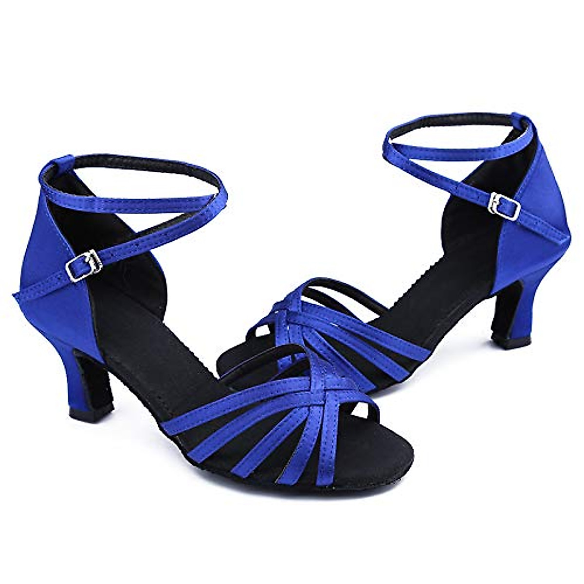 DKZSYIM Women's Blue Satin Latin Dance Shoes Ballroom Performance Shoes,Model WZJCL, 6 B(M) US