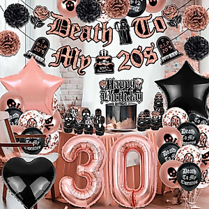 Death to My 20s Decorations, 30th Birthday Decorations for Her Black and Rose Gold, Rip to My 20s Birthday Decorations Funeral for My Youth 30th Birthday 30 Balloon Numbers Dirty Thirty Party Supplies