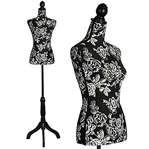 Female Mannequin Torso Dress Form Height Adjustable Pinnable Mannequin Body with Sturdy Tripod Stand for Home Decor, Jewelry & Clothing Display, White Flower