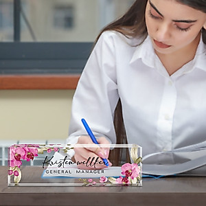 Personalized Office Name Plate for Desk, Custom Employee Appreciation Gifts, Acrylic Desk Name Plate Funny, Desk Decorations Gift, Acrylic Desk Ornaments (Style-Butterfly Orchid)…