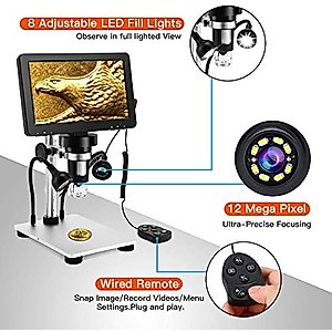 ANNLOV 7" LCD Digital Microscope with 32GB TF Card 1200X Maginfication 1080P Coin Microscope with Wired Remote,12MP Ultra-Precise Focusing Video Camera with 8 LED Fill Lights Windows/Mac Compatible