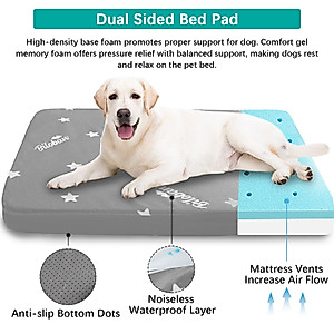 Waterproof Dog Bed for Large Dogs, Memory Foam Dog Beds & Furniture, Large Dog Mat for Sleeping, Plush Flannel Fleece Top Pet Bed, Grey