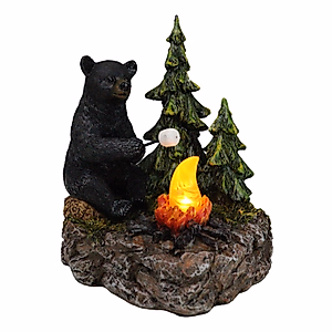 Ebros Whimsical Rustic Forest Black Bear Holding Twig with Marshmallow by Bonfire Campfire LED Night Light Statue Woodland Cabin Lodge Decor Bears Figurine As Decorative Home Accent