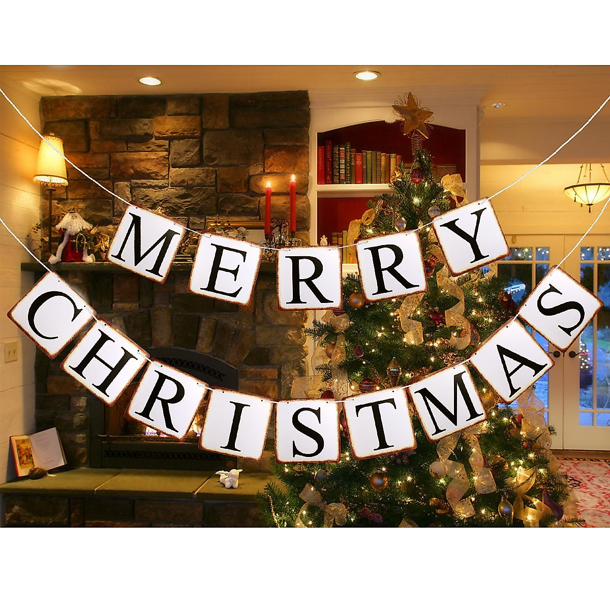 TINKSKY Merry Christmas Garland Banner Paper Banner Garland 14 Flags for Christmas Party Decoration