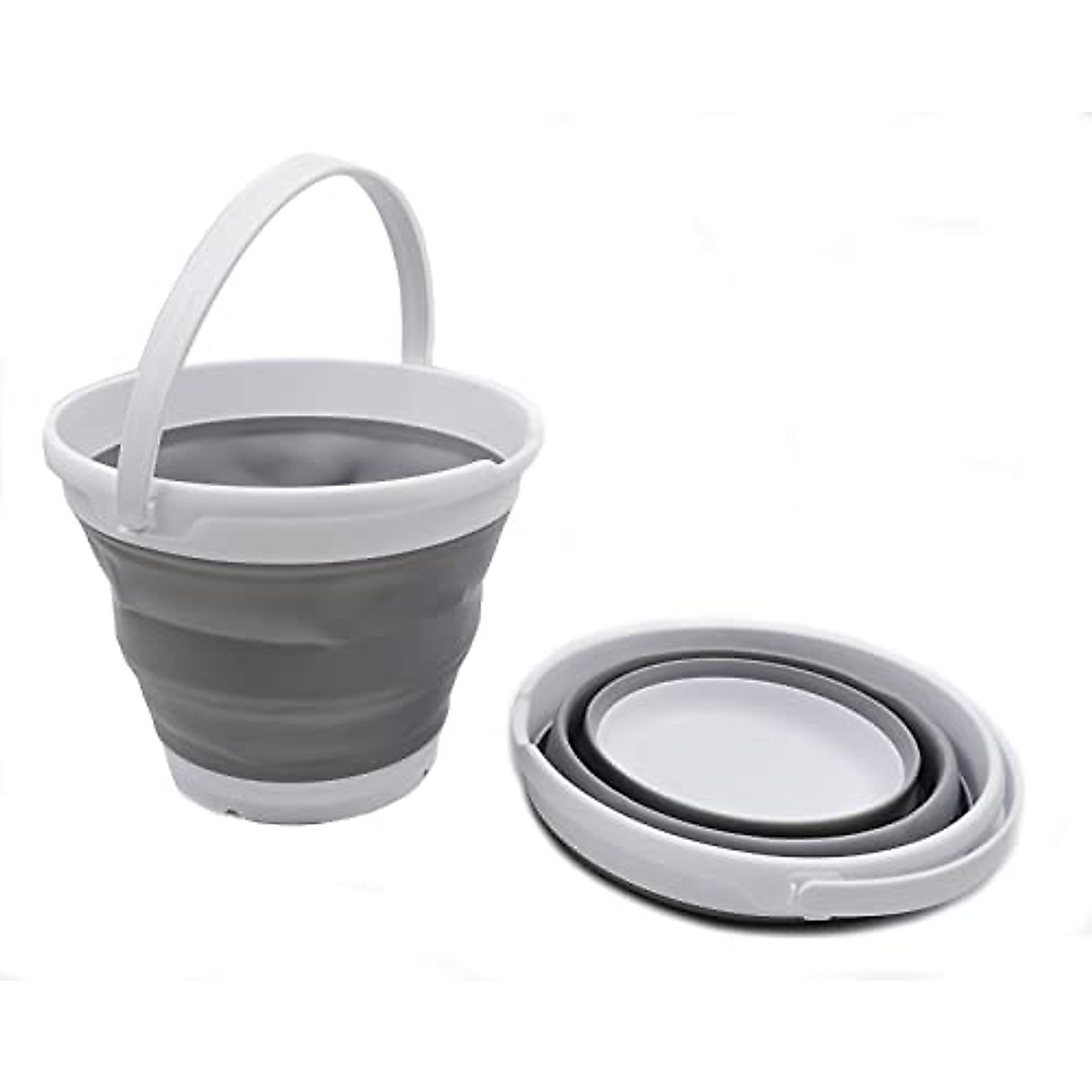 SAMMART 10L (2.6 Gallon) Collapsible Plastic Bucket - Foldable Round Tub - Portable Fishing Water Pail - Space Saving Outdoor Waterpot. Size 31cm Dia (White/Grey, 1)