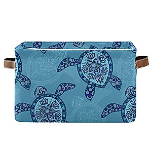 ALAZA Tribal Sea Turtle Blue Foldable Storage Box Storage Basket Organizer Bins with Handles for Shelf Closet Living Room Bedroom Home Office 1 Pack